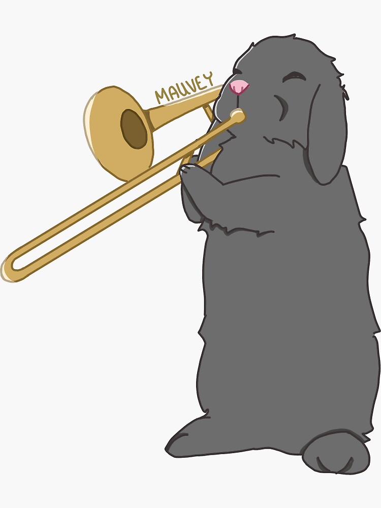 "bunny playing a trombone" Sticker for Sale by practiceyourins | Redbubble