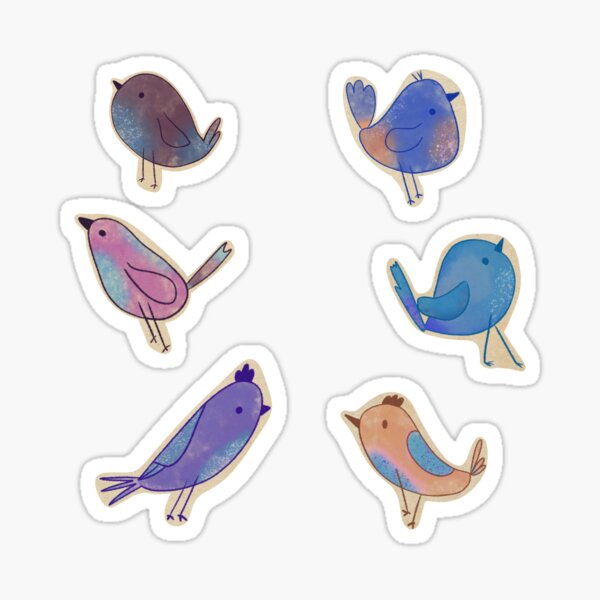 "Primitive Style Birds Sticker Pack 6 count Parchment Variant " Sticker ...