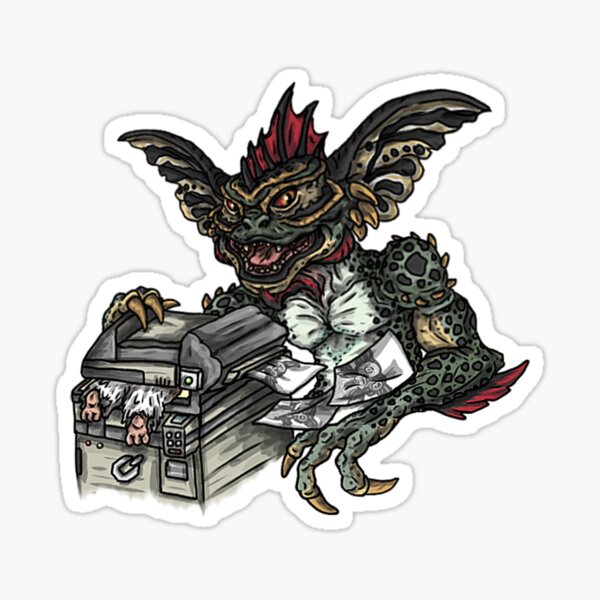 "Gremlins - Mohawk stuffs Gizmo into Copy Machine" Sticker for Sale by ...