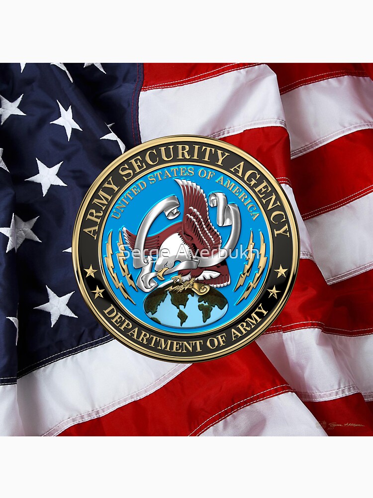 "U.S. Army Security Agency - ASA Emblem over American Flag" Essential T ...