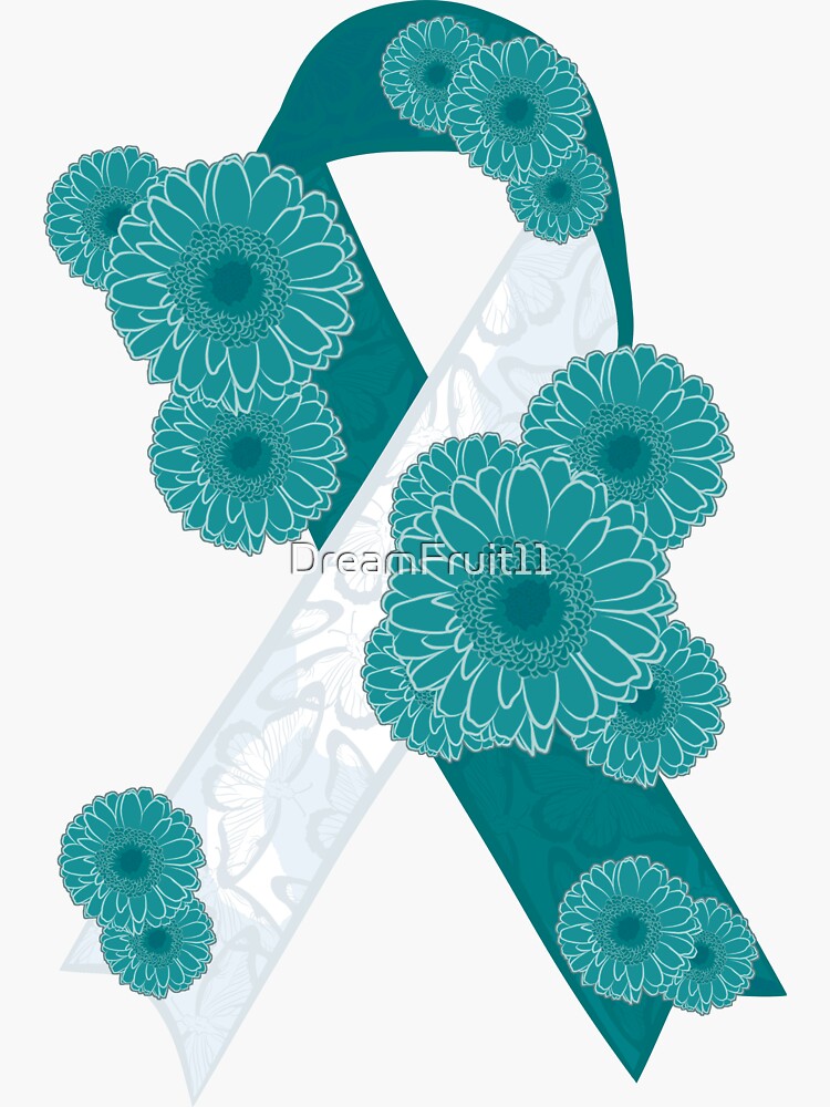 "Cervical Cancer Awareness Ribbon With Butterfly Print And Flowers ...