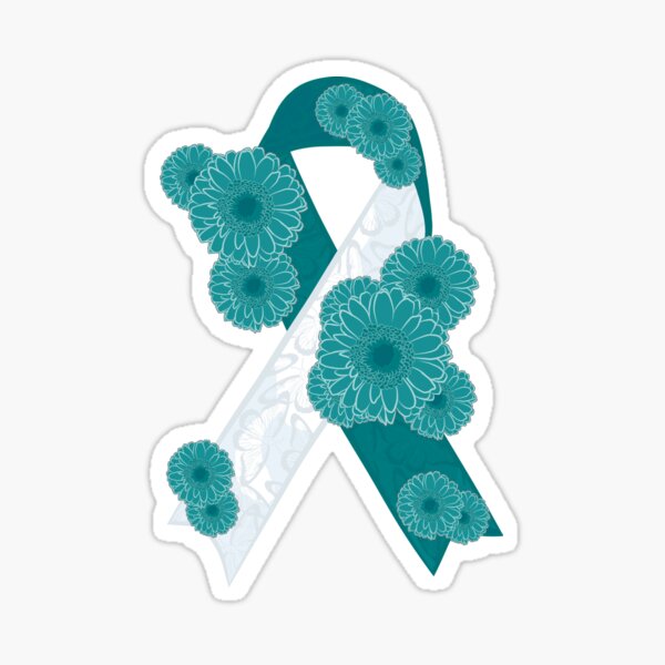 "Cervical Cancer Awareness Ribbon With Butterfly Print And Flowers ...