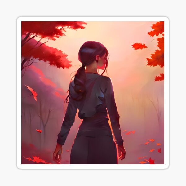 "Anime Girl Vibing Autumn Forest Landscape" Sticker for Sale by Trendy ...