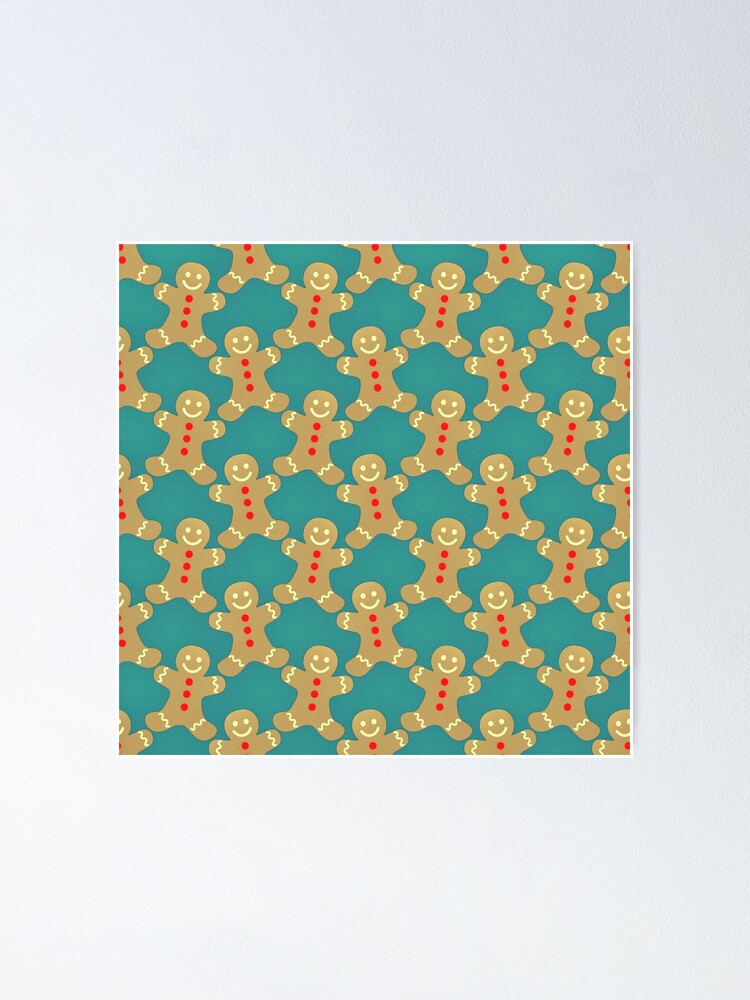 "Gingerbread Man Teal Background Wallpaper" Poster for Sale by ...