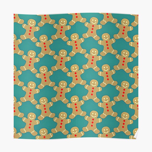 "Gingerbread Man Teal Background Wallpaper" Poster for Sale by ...