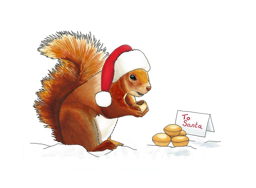 "Squirrel Eating a Mince Pie Illustration" by LPDesignsAndArt | Redbubble