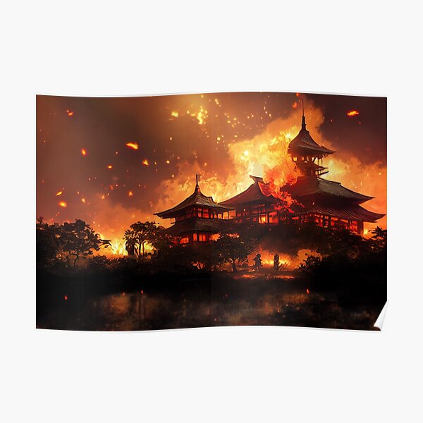"Apocalyptic Japanese Temple Burning - 4K Wallpaper Landscape of ...
