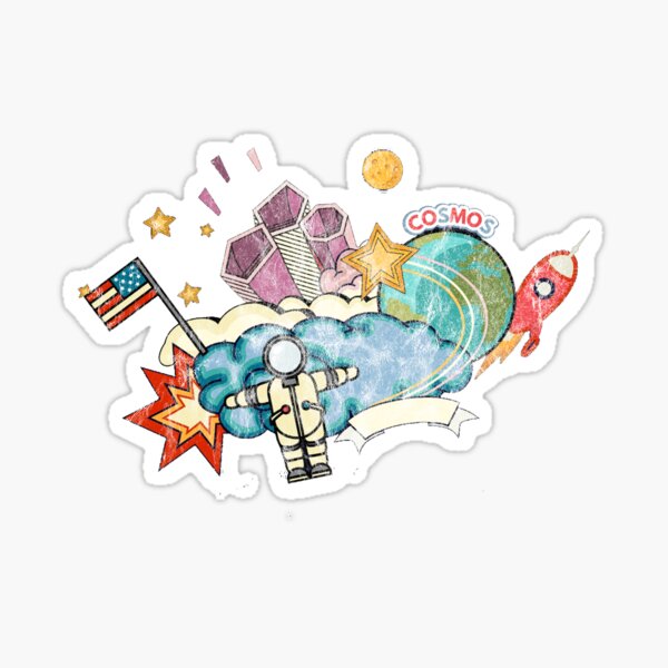 "Cosmic Space Cartoon USA - Essential Worn Design" Sticker for Sale by ...