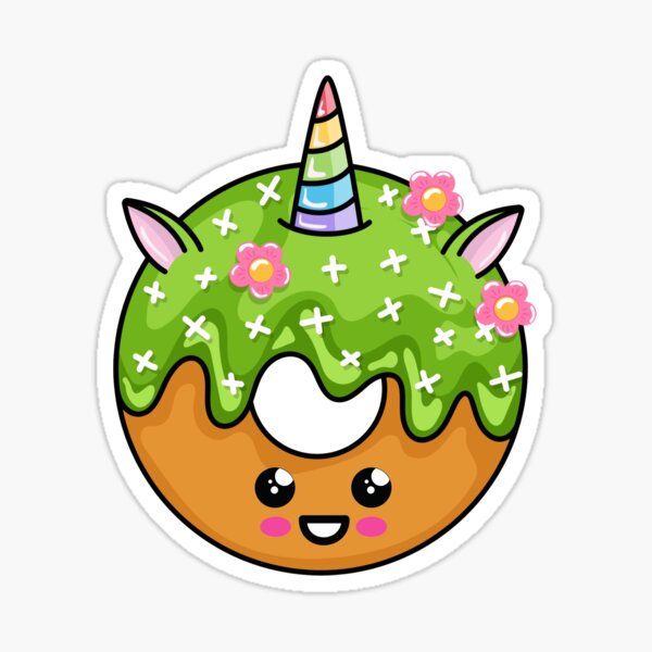 "Green Apple Unicorn Donut Cheerful" Sticker for Sale by ColorMeUnique ...