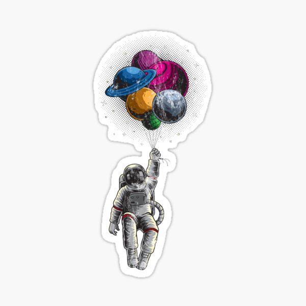 "Spaceman Solar System Balloons - Essential Worn Design" Sticker for ...