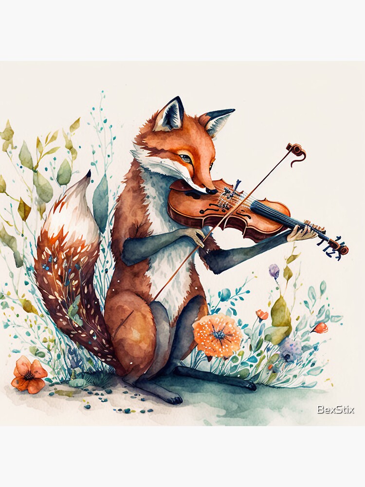 "Violin playing Mr. Fox" Sticker for Sale by BexStix | Redbubble