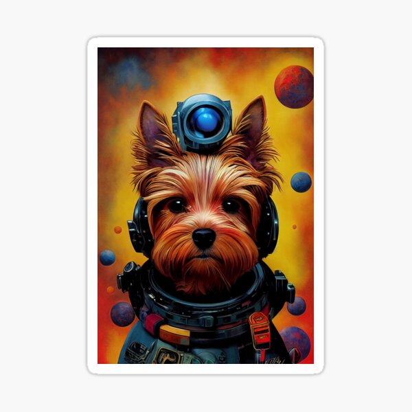 "Astronaut Yorkie Puppy Nr. 7" Sticker for Sale by thesupremewiz ...