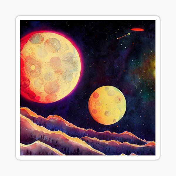 "Sister Moons on the Mountainside" Sticker for Sale by Red-Alien | Redbubble