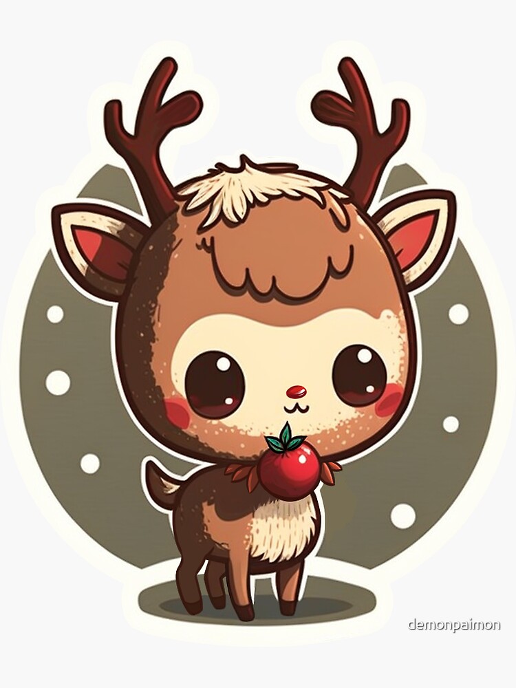 "Cute Rudolph Reindeer" Sticker for Sale by demonpaimon | Redbubble
