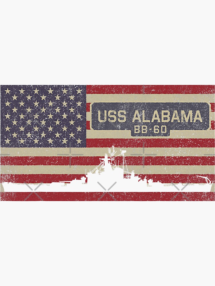"USS Alabama BB-60 WW2 Battleship USA American Flag" Sticker for Sale ...
