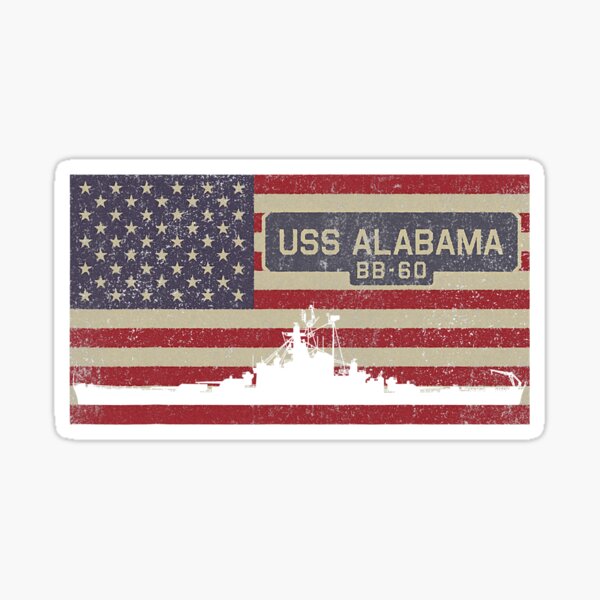 "USS Alabama BB-60 WW2 Battleship USA American Flag" Sticker for Sale ...