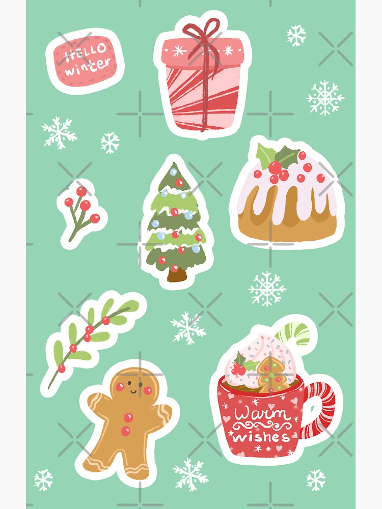 "Cute aesthetic christmas pack" Sticker for Sale by pinkyfish1010 ...