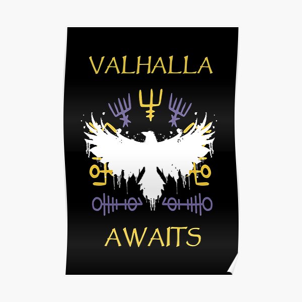 " Valhalla Awaits - Yellow Purple Viking Raven" Poster for Sale by ...