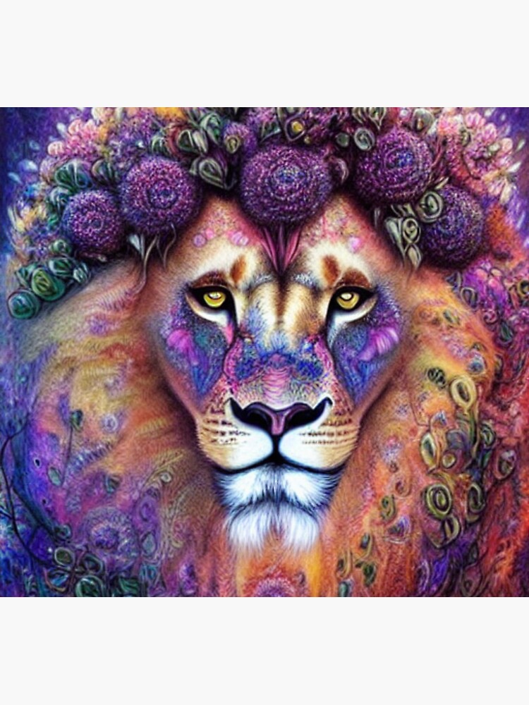 "African Lion, South African, Majestic Lion with Flower Mane" Sticker ...