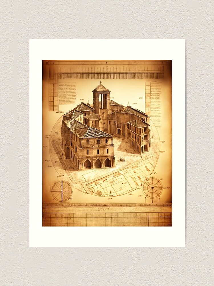 "Ancient Venetian olden building city block technical drawing with ...