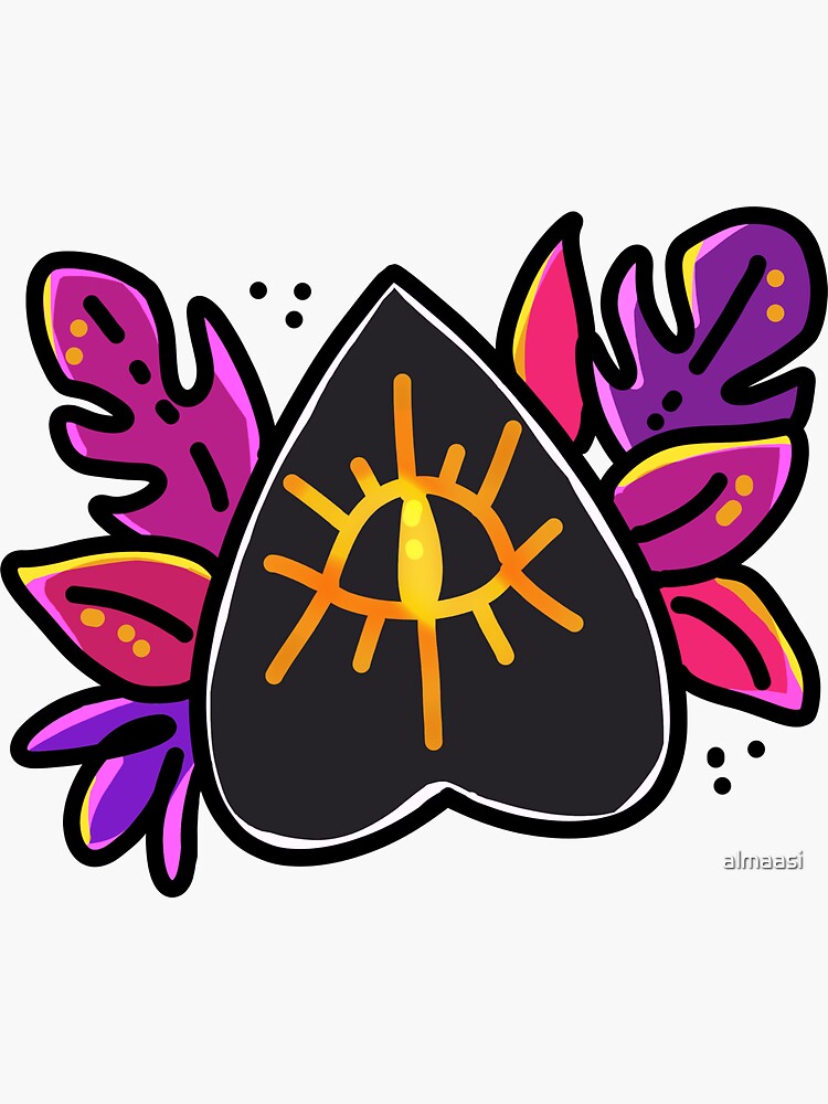 "Witchy Ouija Spirit Board Planchette & Leaves (Pink & Purple)" Sticker ...