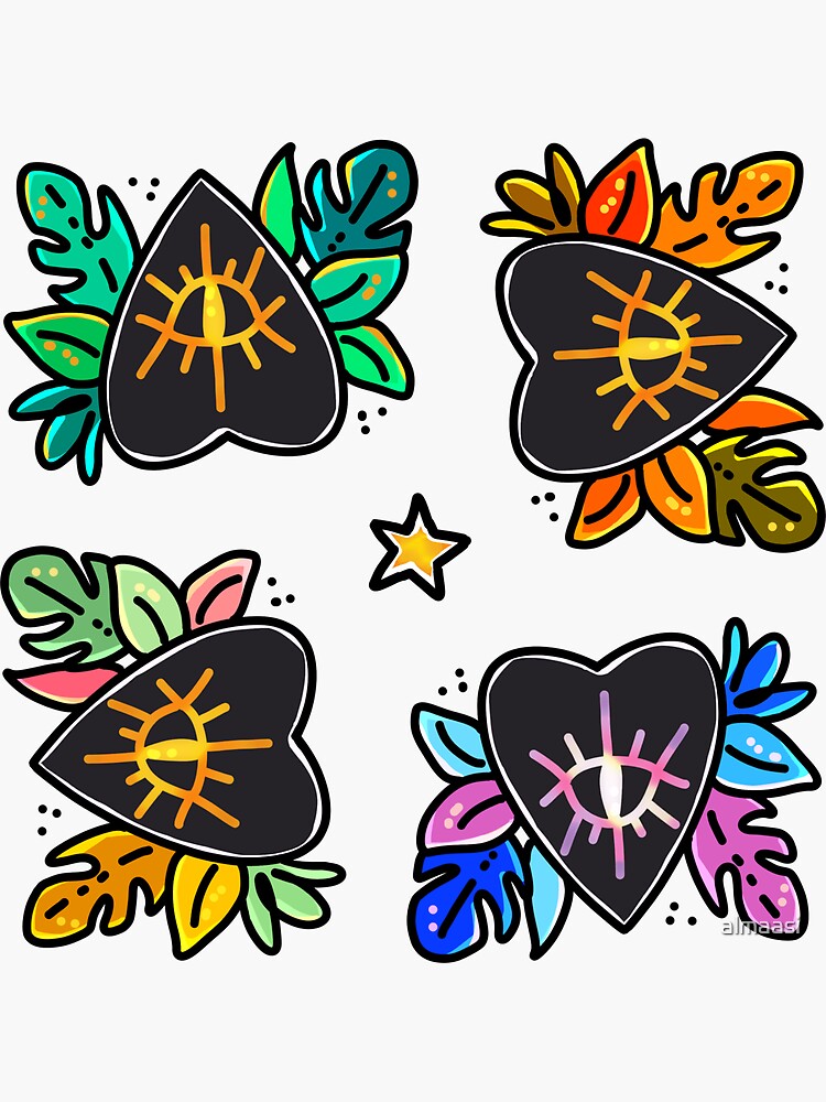 "Sticker Set / Witchy Ouija Spirit Board Planchette & Leaves (Spring ...
