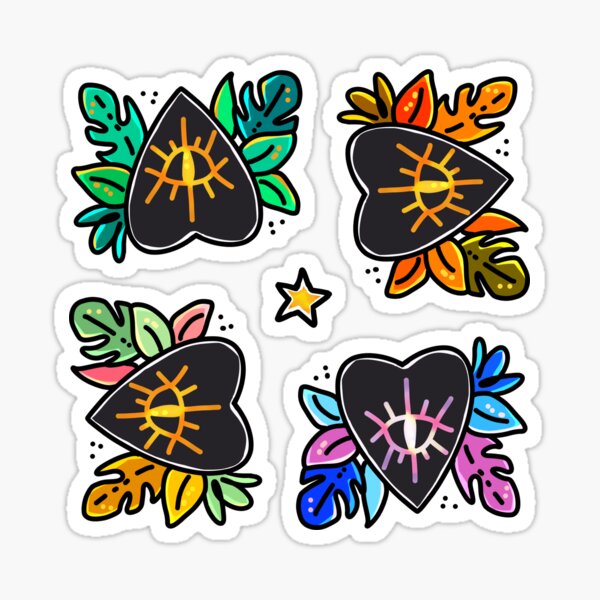 "Sticker Set / Witchy Ouija Spirit Board Planchette & Leaves (Spring ...