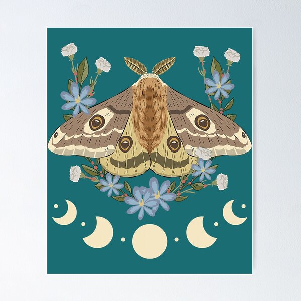 "Cottagecore Moth Luna Aestethic Flowers and Moon Goblincore" Poster ...