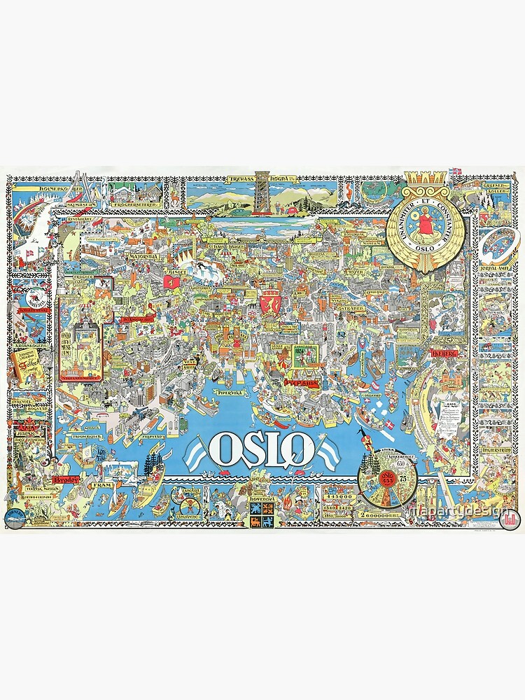 "Map of the City of Oslo in Norway vintage, pictorial and fun - 1956 ...