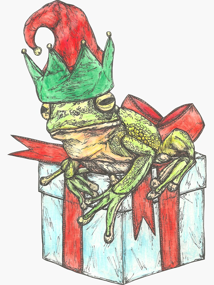 "Christmas Elf Frog" Sticker for Sale by SerenSketches | Redbubble