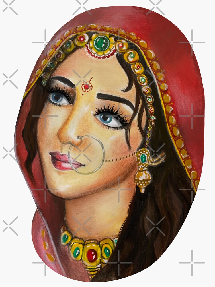 "Painting of a beautiful Indian woman" Sticker for Sale by Sticker ...
