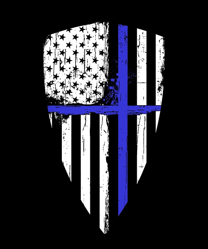 "Blue Line Crusader American Flag Shield Graphic" by peaktee | Redbubble