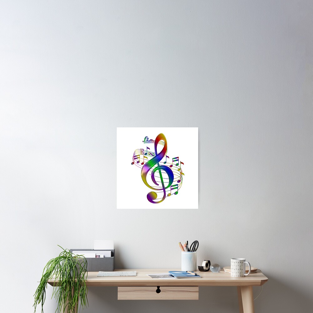 "Colorful Treble Clef With Music Notes" Poster for Sale by CoolDoodles ...