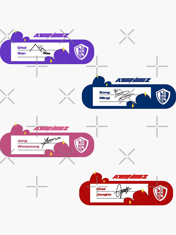 "Ateez Name Tags + Signatures Pack 2 (San, Mingi, Wooyoung, Jongho ...