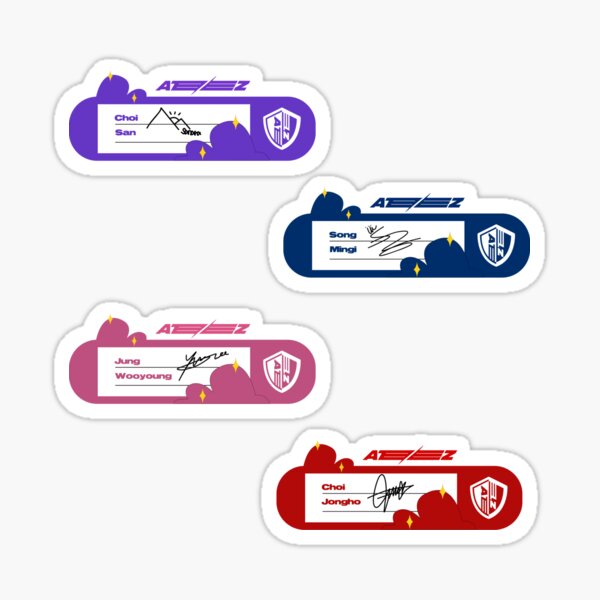"Ateez Name Tags + Signatures Pack 2 (San, Mingi, Wooyoung, Jongho ...