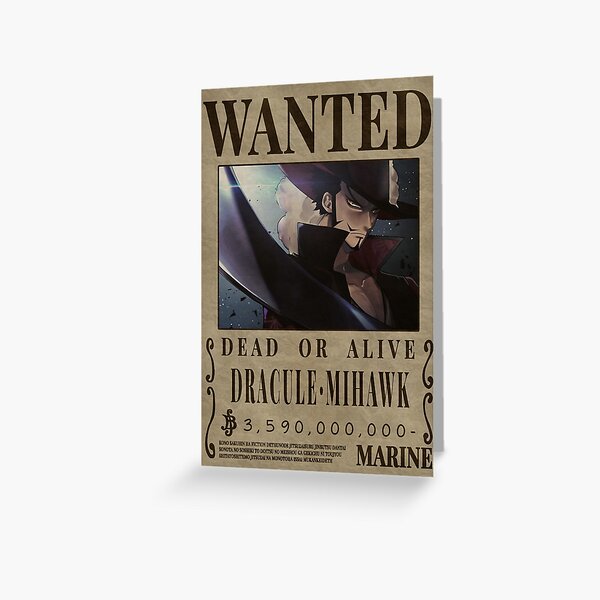 "Dracule Mihawk One Piece Hawkeye Bounty Poster Seraphim" Greeting Card ...