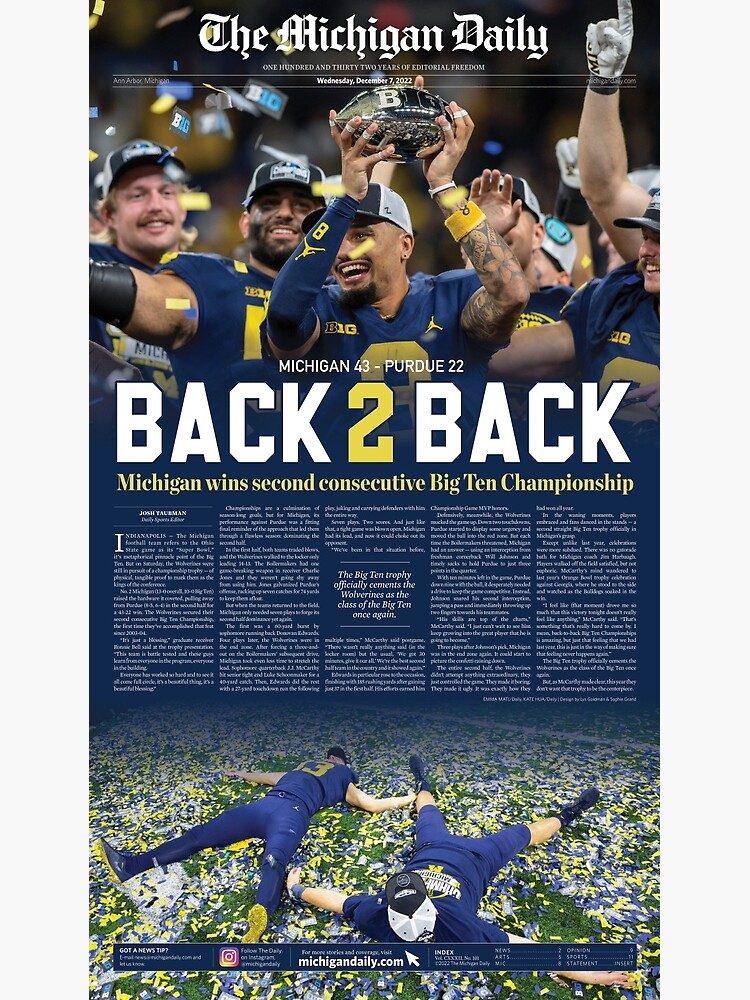 "12/7 The Michigan Daily Front Cover Big Ten Champions" Poster for Sale ...