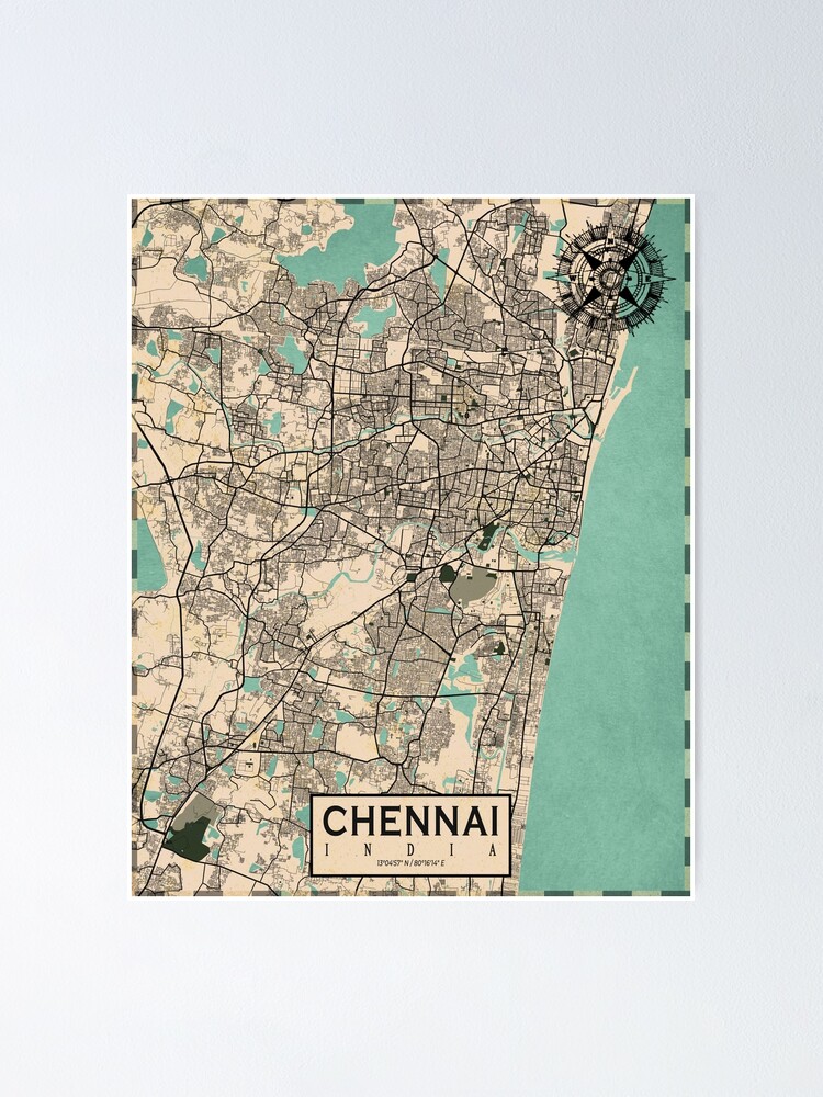 "Chennai City Map of Tamil Nadu, India - Vintage" Poster for Sale by deMAP | Redbubble
