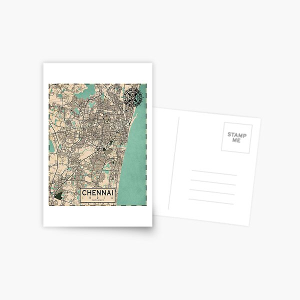 "Chennai City Map of Tamil Nadu, India - Vintage" Postcard for Sale by ...