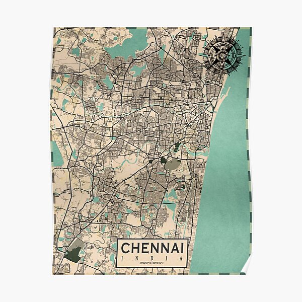 "Chennai City Map of Tamil Nadu, India - Vintage" Poster for Sale by ...