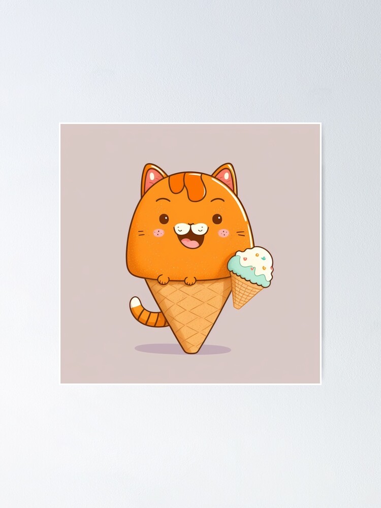 "chibi orange tabby cat ice cream" Poster for Sale by lysabird | Redbubble