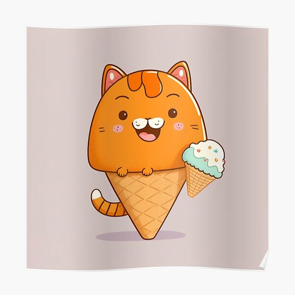 "chibi orange tabby cat ice cream" Poster for Sale by lysabird | Redbubble