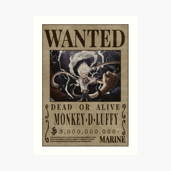 "Monkey D Luffy Wanted One Piece Gear 5 Sun god Nika Bounty" Art Print for Sale by ...