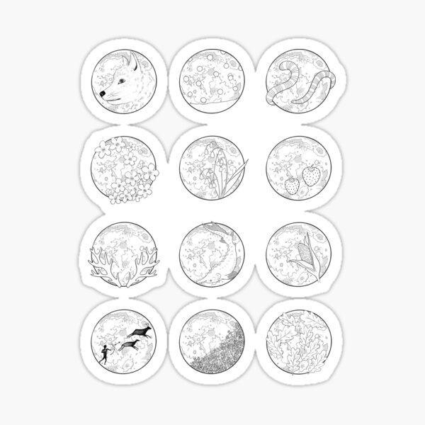 "Line Drawing Full Moon Sticker Sheet (works best in Medium + above ...