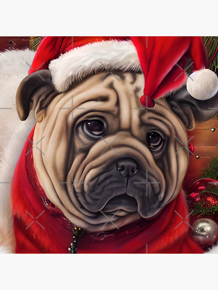 "Christmas Chinese Shar-Pei Wearing A Santa Hat" Sticker for Sale by ...