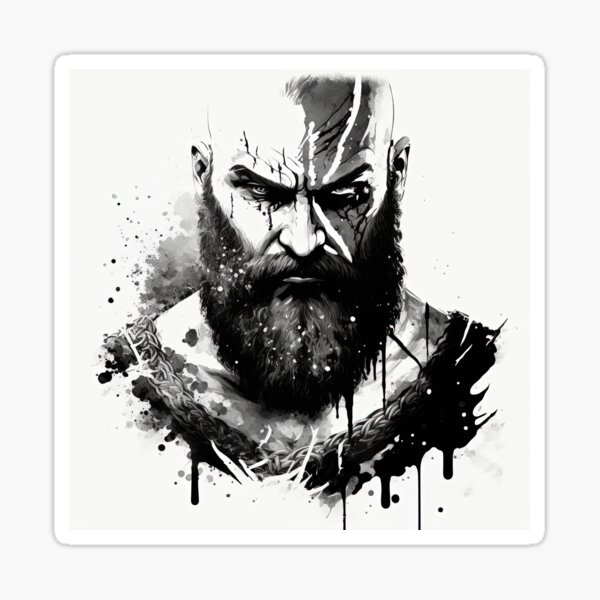 "God of war Kratos Face Ink Brush" Sticker for Sale by ClonePingui ...