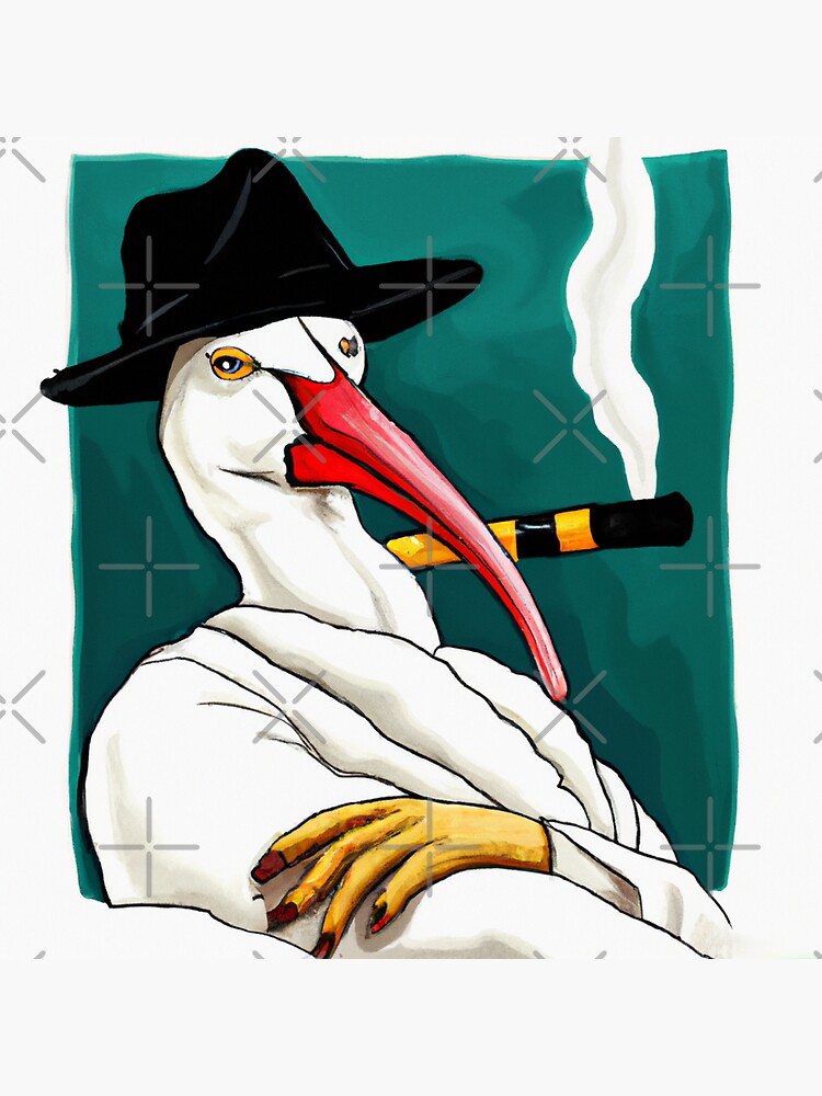 Pegatina «IBIS FUMANDO UN CIGARRO con sombrero, fumando pollo a la ...