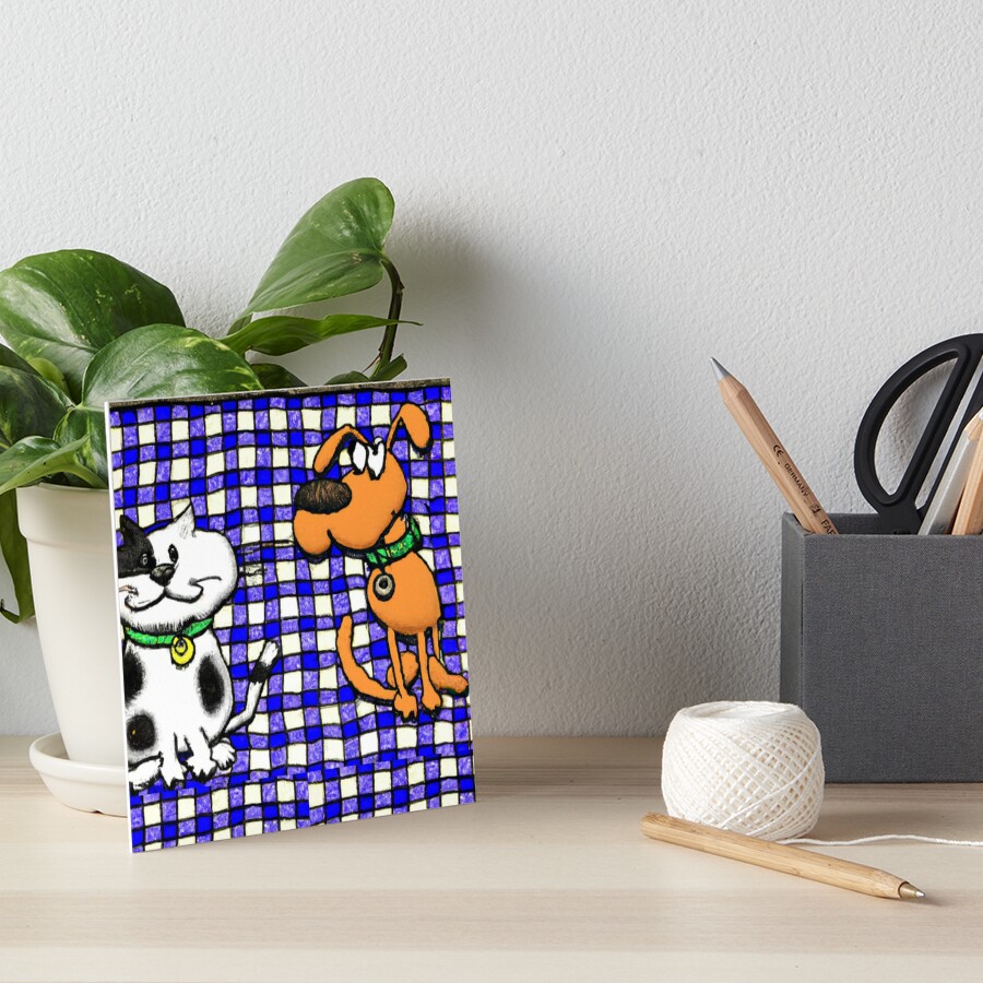"Gingham Dog and Calico Cat in Cartoon Style (AI Generated Art)" Art ...