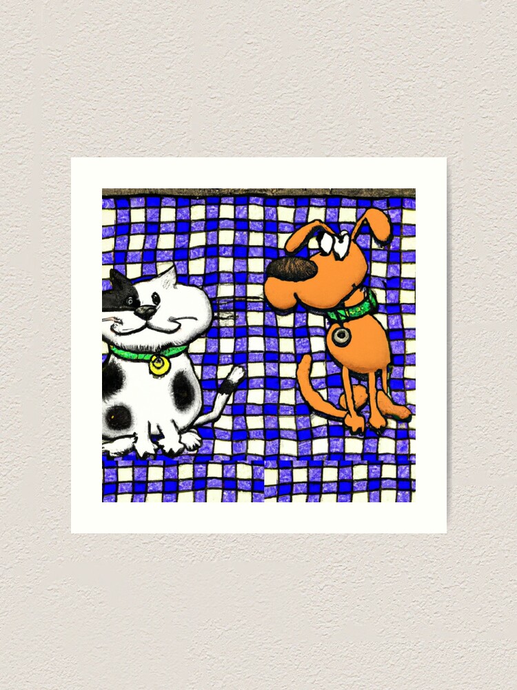 "Gingham Dog and Calico Cat in Cartoon Style (AI Generated Art)" Art ...