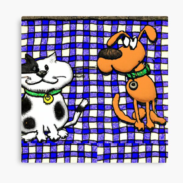 "Gingham Dog and Calico Cat in Cartoon Style (AI Generated Art)" Canvas ...